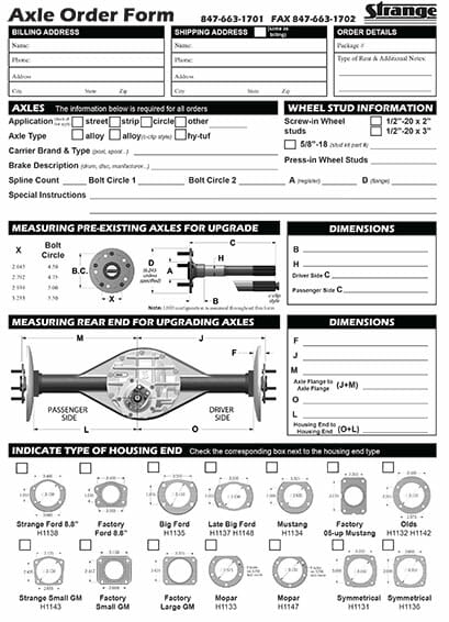 Custom Axle Order Form - Custom Axles for Drag Racing.